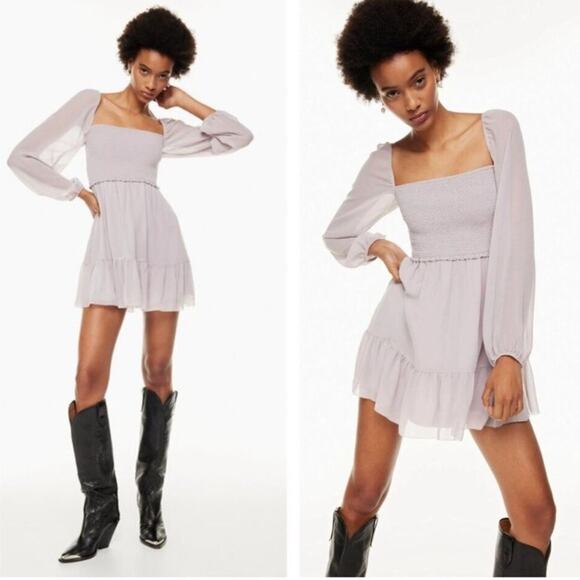 Aritzia | Dresses | Aritzia Wilfred Tempest Smocked Chiffon Mini Dress ...